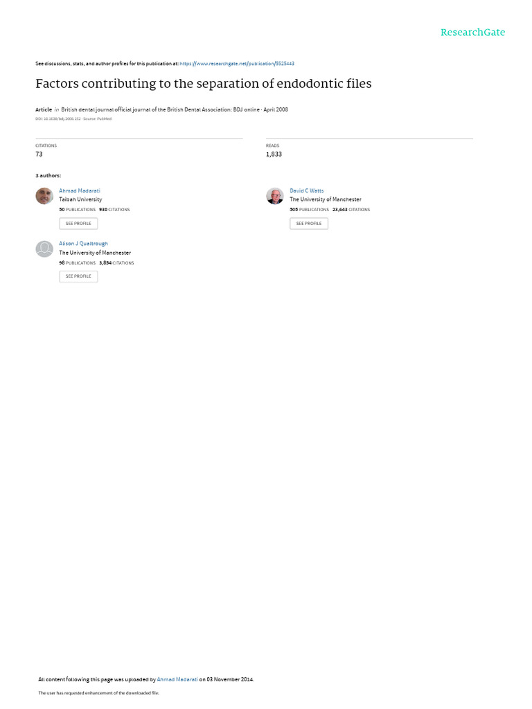 Factors Contributing To The Separation of Endodont | PDF | Dentistry Branches