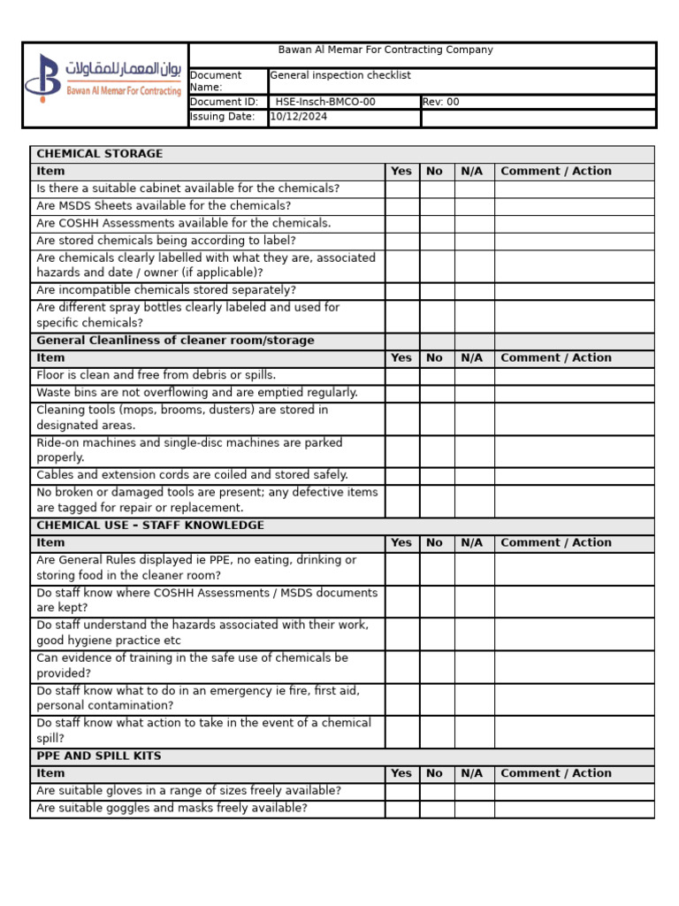 General Inspection Checklist | PDF | Waste