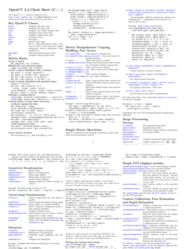 opencv_cheatsheet | PDF | Matrix (Mathematics) | Mathematics
