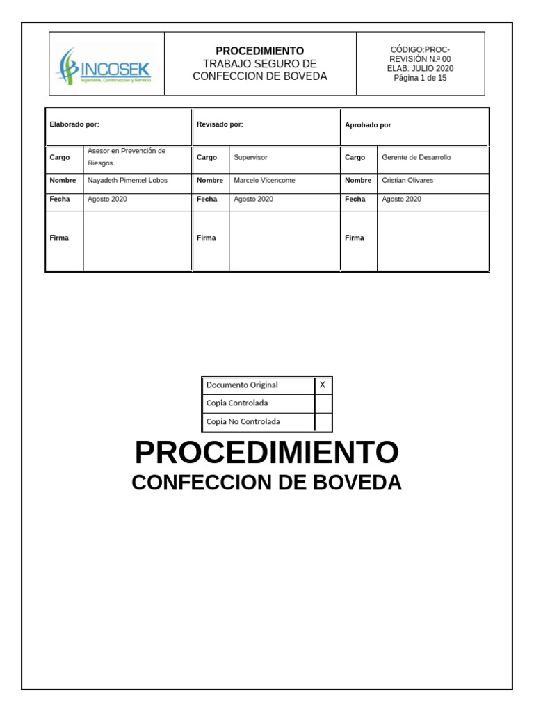 Procedimiento Confeccion de Boveda | PDF | Hormigón