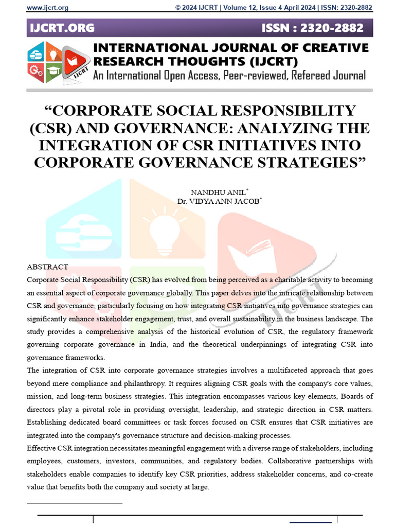IJCRT2404087 | PDF | Corporate Social Responsibility | Governance