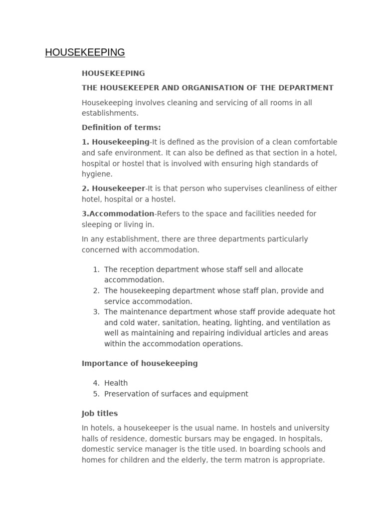 Housekeeping Notes Edited | PDF | Housekeeping | Vacuum Cleaner