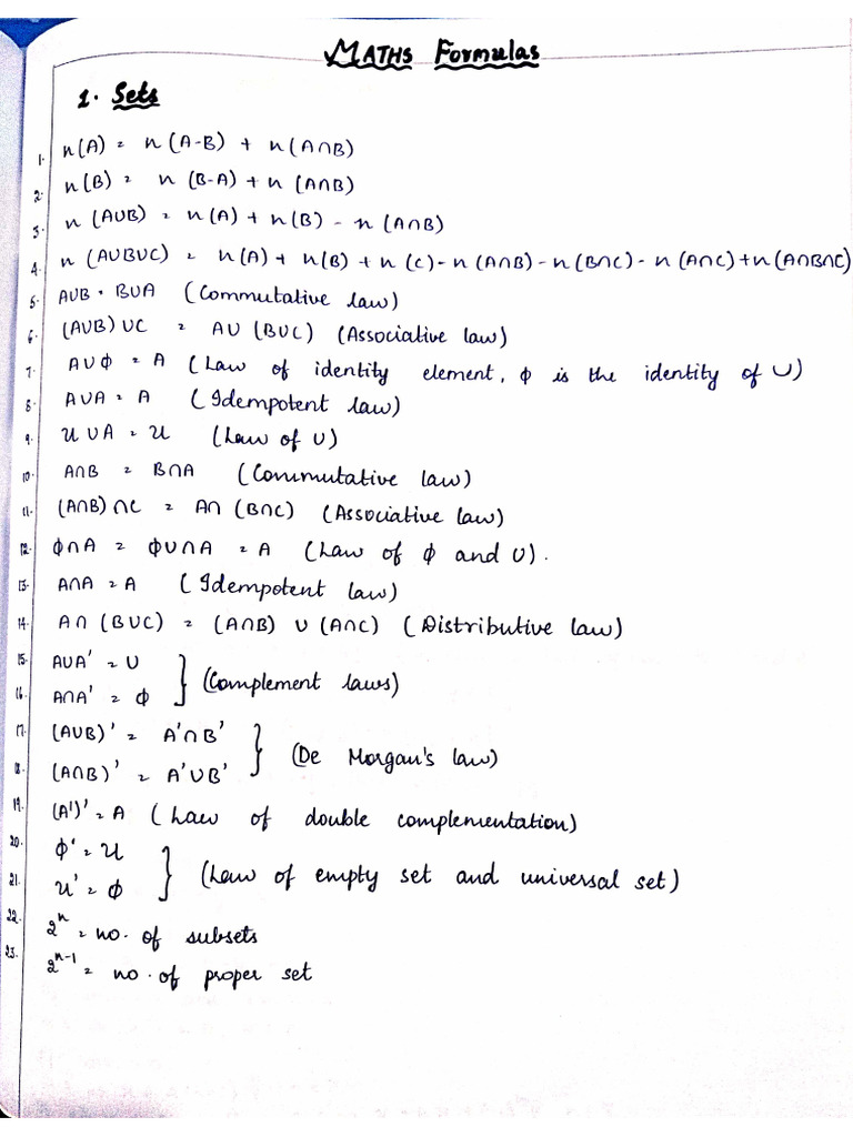 Class XI Maths All in One Formulas-1 | PDF