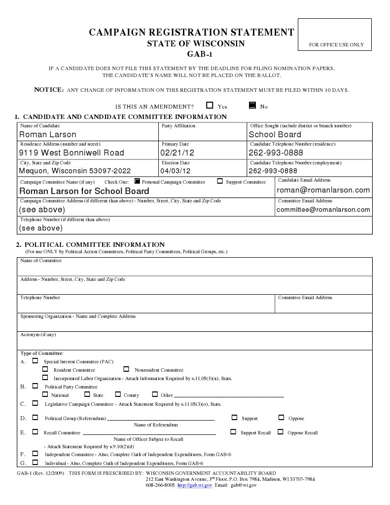 Campaign Registration Statement | PDF | Political Action Committee ...