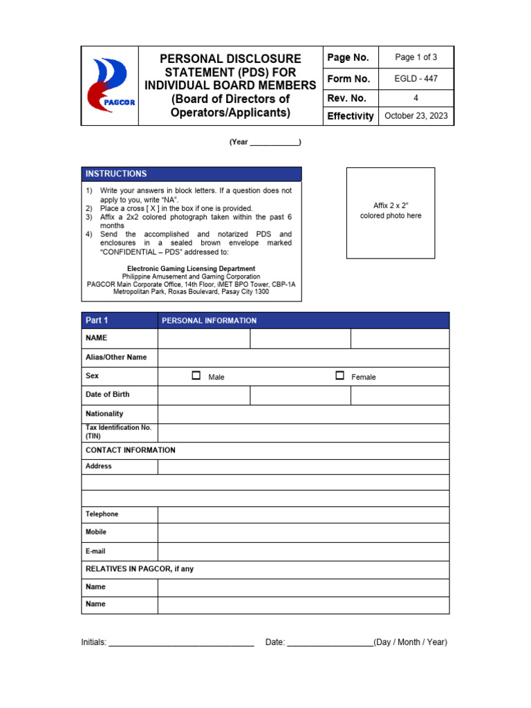 Egld 447 Personal Disclosure Statement | PDF | Companies | Liquidation