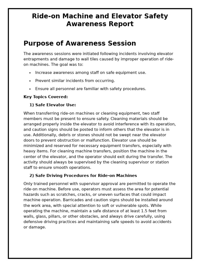Purpose of Awareness Session | PDF | Elevator | Safety