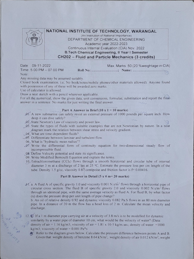PYQ CHEM III-SEM_231126_190033 (1) | PDF | Fluid Dynamics | Viscosity