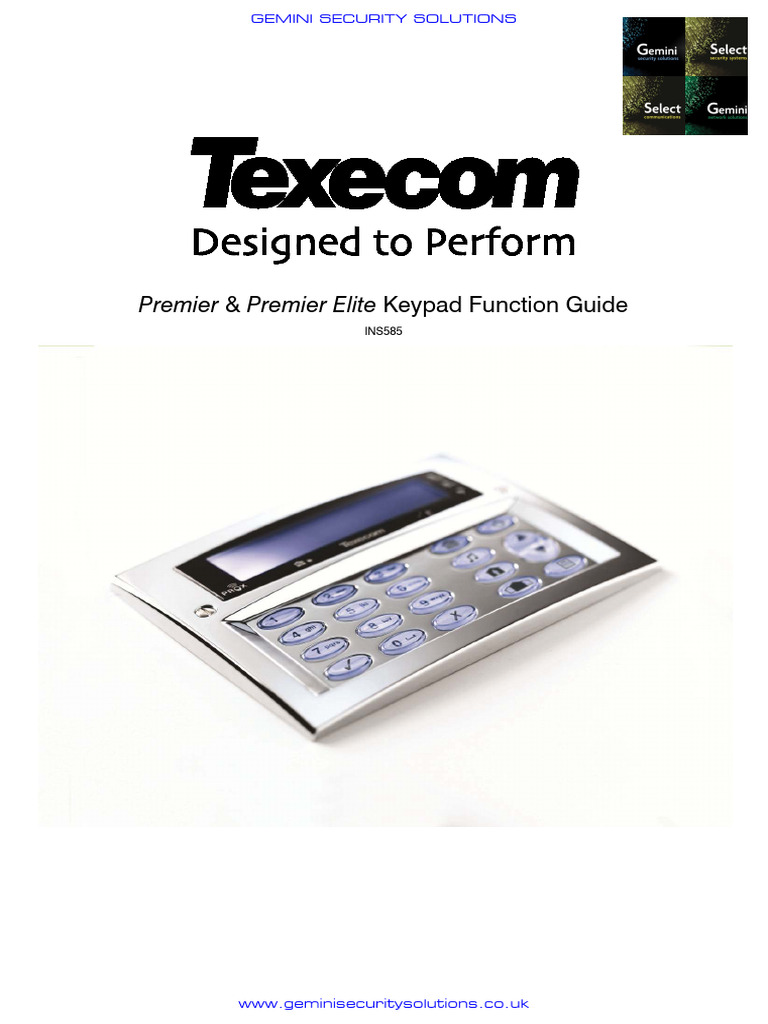 Texecom Keypad Function Overview | PDF | Computing