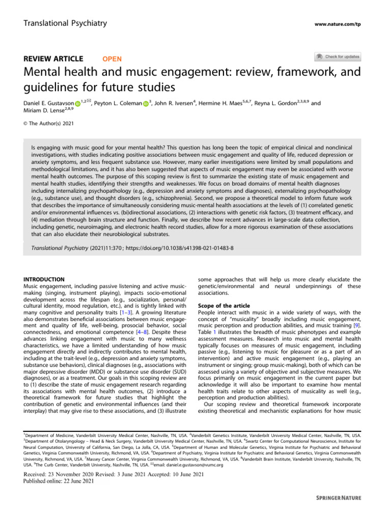 Music Engagement and Mental Health Review | PDF | Mental Disorder ...