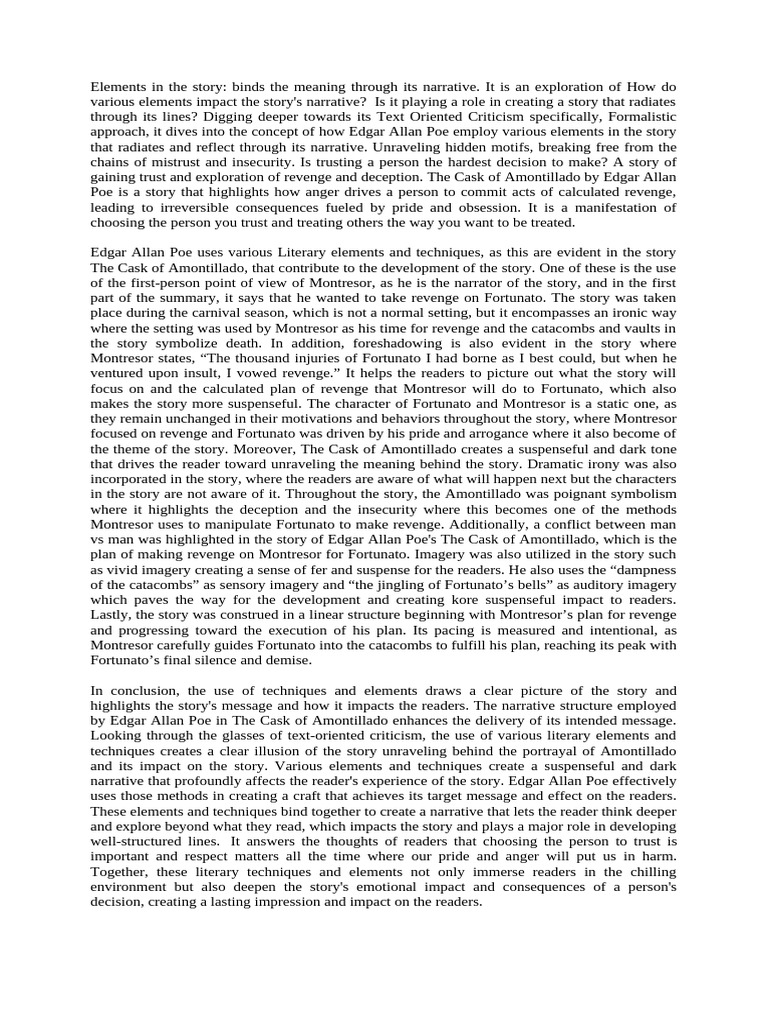 The Cask of Amontillado Analysis | PDF