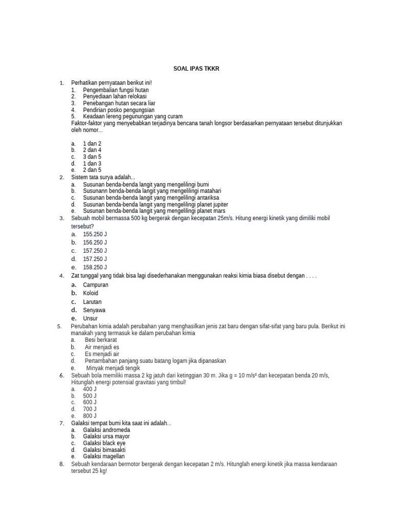 SOAL IPAS Semester Ganjil 2024 TKKR | PDF
