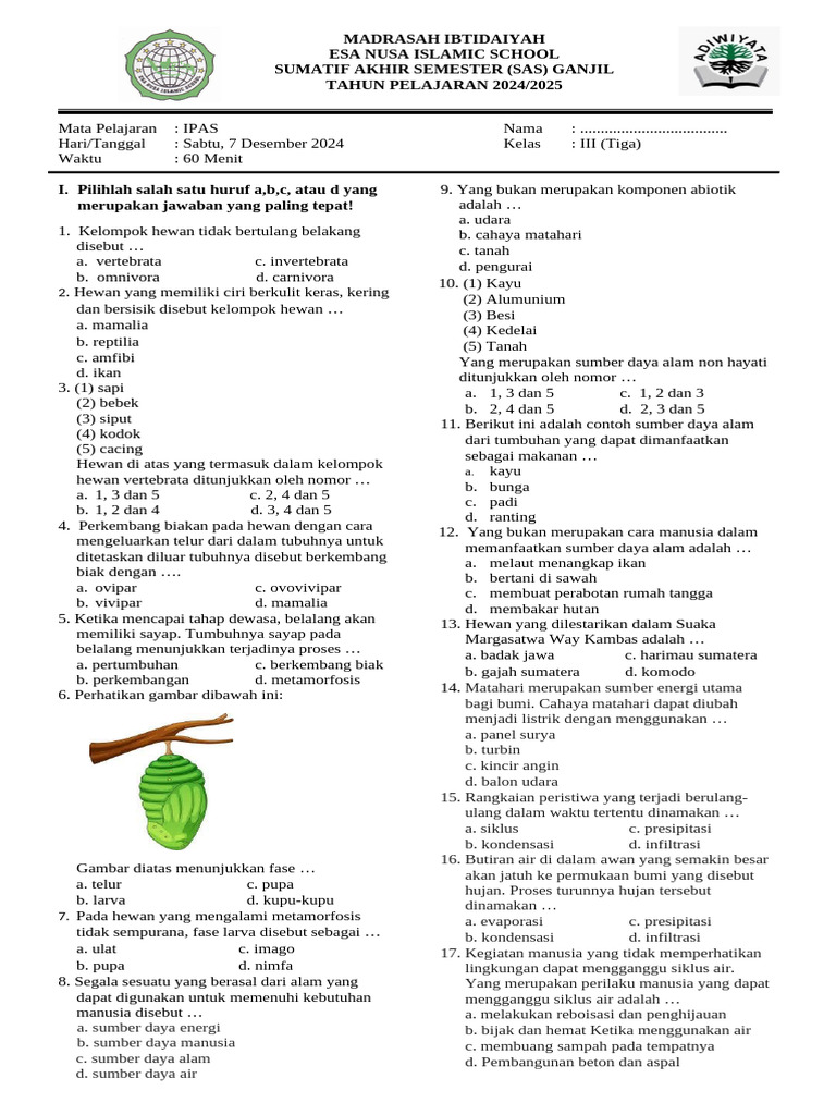 Soal IPAS SAS Ganjil Kelas 3 | PDF