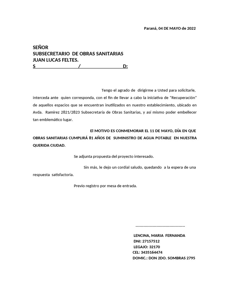 Solicitud Recuperacion de Espacios | PDF