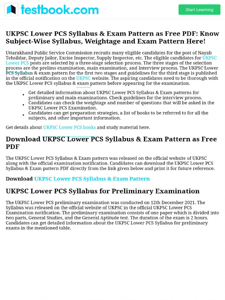UKPSC Lower PCS Syllabus & Exam Pattern As Free PDF - Know Subject-Wise ...