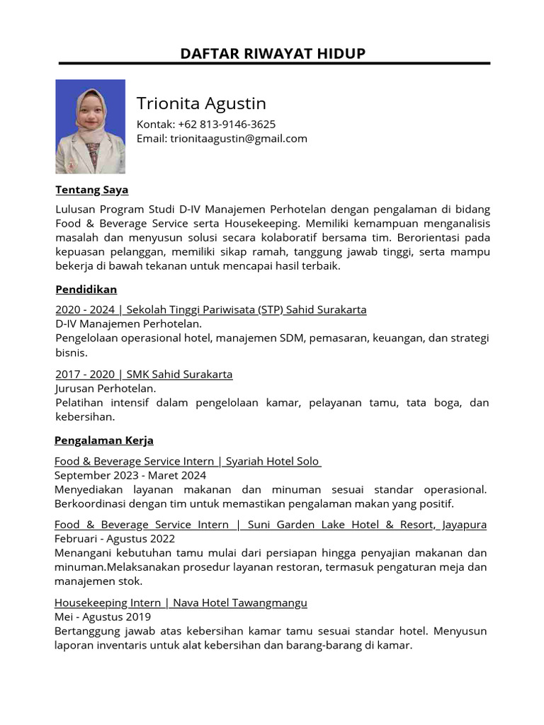 Riwayat Hidup Trionita Agustin | PDF