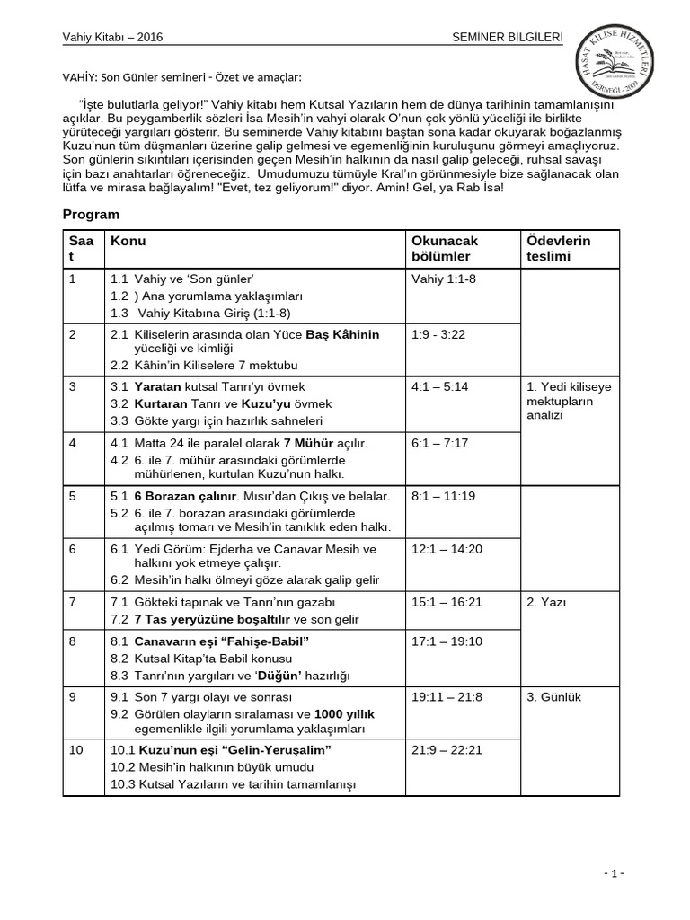 15c Vahiy Seminer Notlari 2016 | PDF