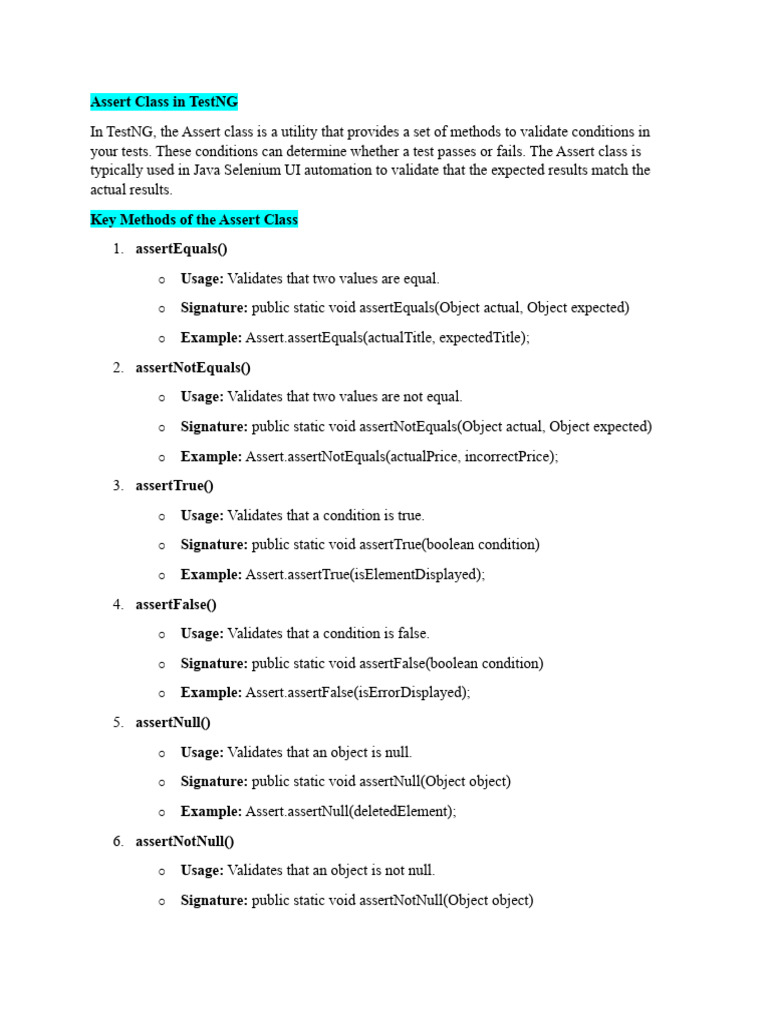 Assertclass_TestNG_Methods_Examples | PDF | Software Testing | Boolean ... Assertclass_TestNG_Methods_Examples | PDF | Software Testing | Boolean ...