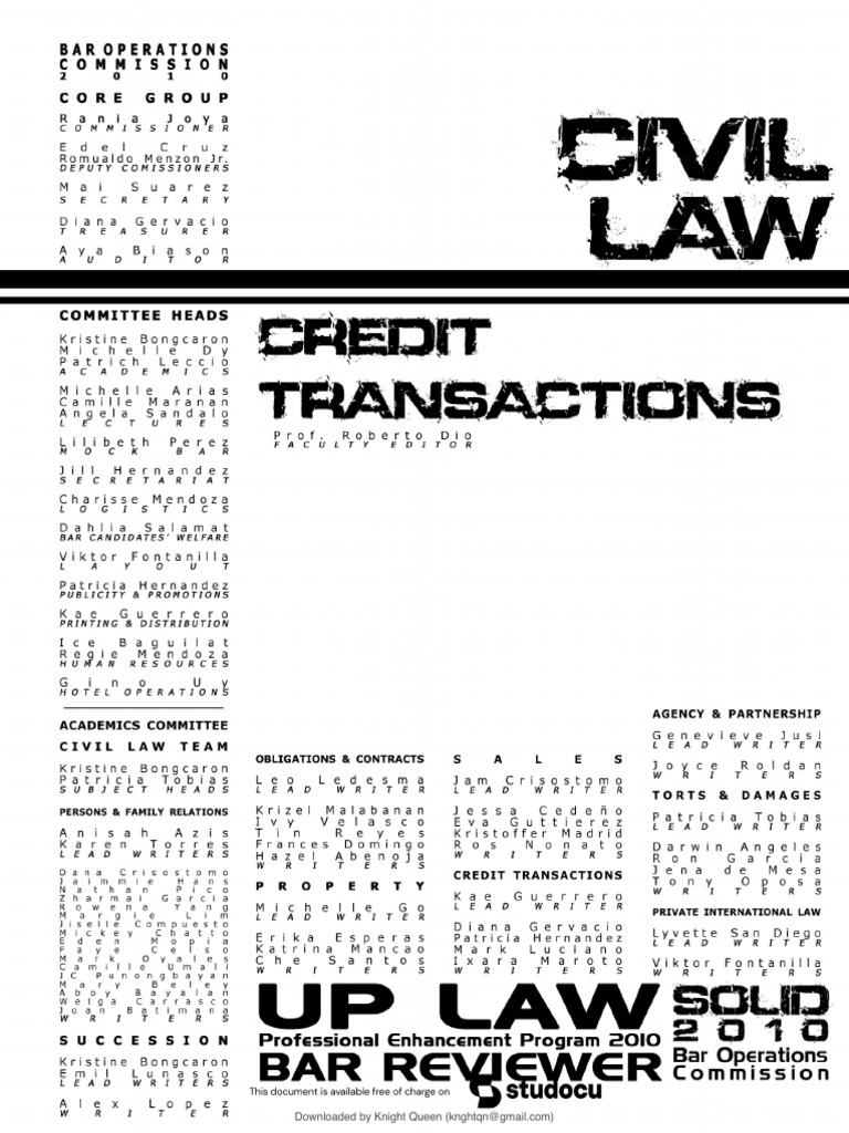 Up 2010 Civil Law Credit Transactions PD | PDF | Interest | Loans
