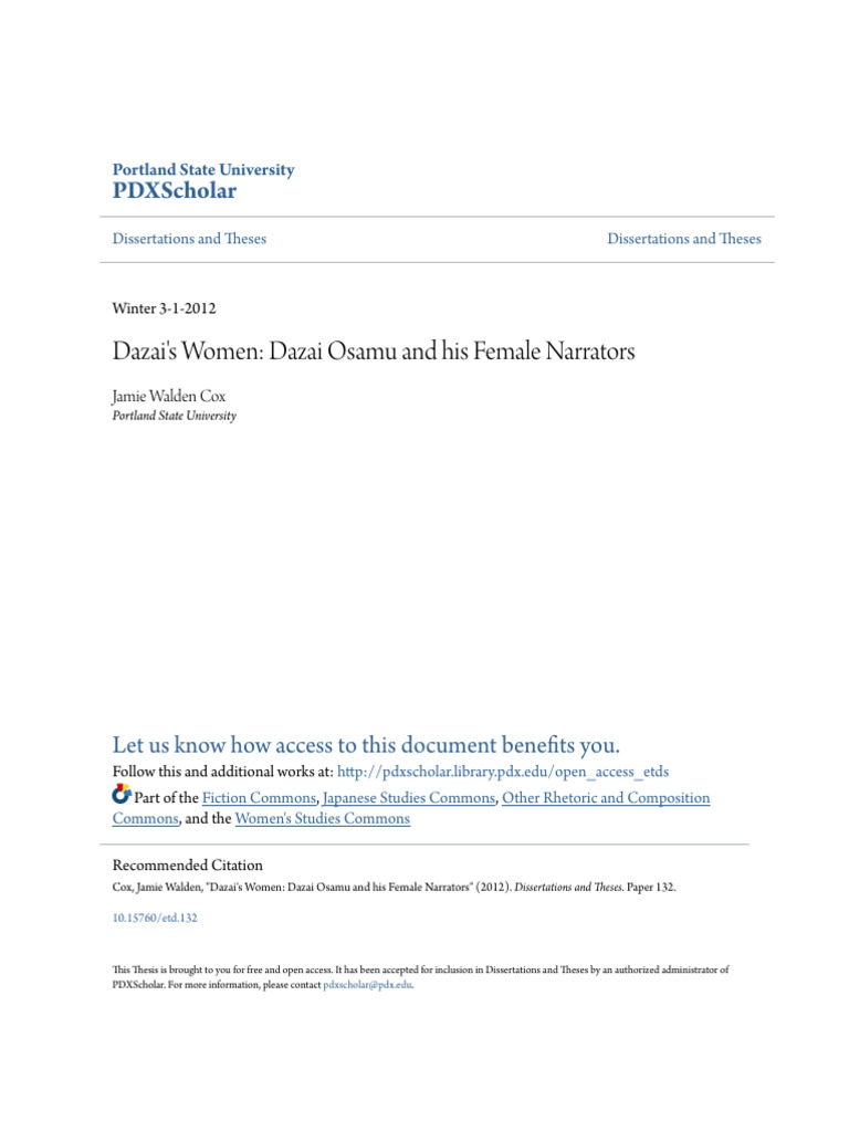 Dazais Women_ Dazai Osamu and his Female Narrators | PDF | Thesis