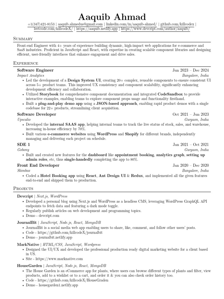 Aaquib_Resume | PDF | Java Script | Mobile App
