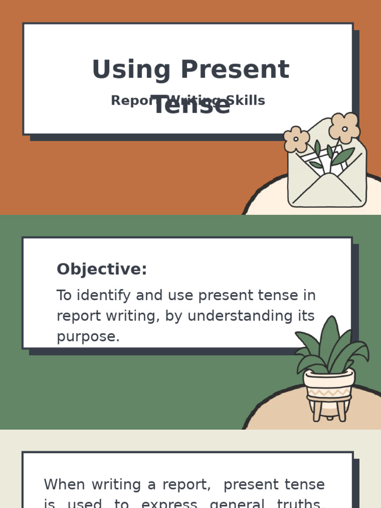 Rust Green Brown Present Tense Writing Presentation | PDF