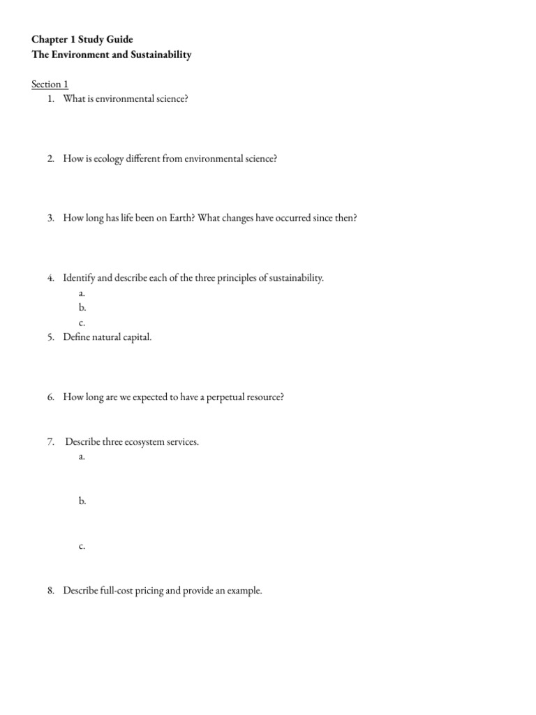 APES Chapter 1 Study Guide | PDF | Sustainability | Natural Environment