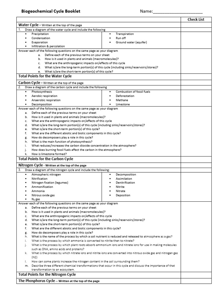 Biogeochemical Cycle Booklet | PDF | Environmental Science | Nature
