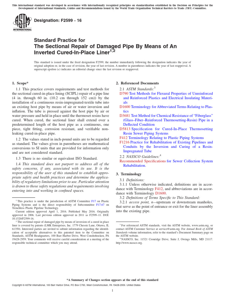 ASTM - 2016 - F2599 Standard Practice For The Sectional Repair of ...