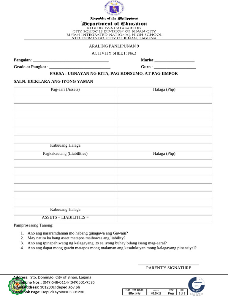 Act Sheet 3 - Q3 | PDF