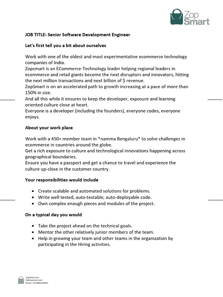 JD SSE Java - ZopSmart | PDF | Cloud Computing | Computer Programming
