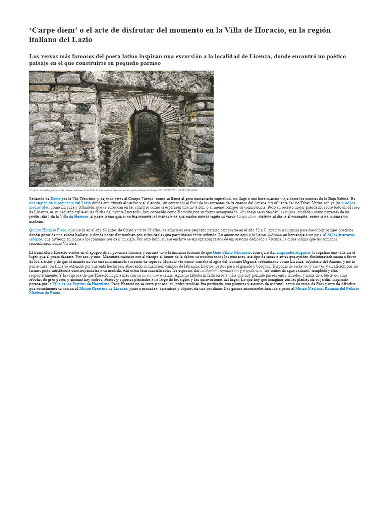 Carpe Diem' o El Arte de Disfrutar Del Momento en La Villa de Horacio ...
