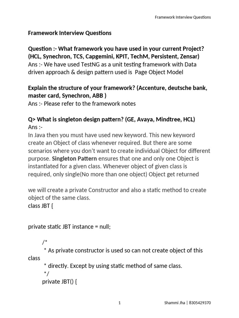 Framework Interview Questions | PDF | Constructor (Object Oriented ... Framework Interview Questions | PDF | Constructor (Object Oriented ...