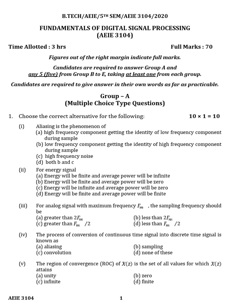 Fundamentals of Digital Signal Processing (Aeie 3104) | PDF | Discrete Fourier Transform | Low ...