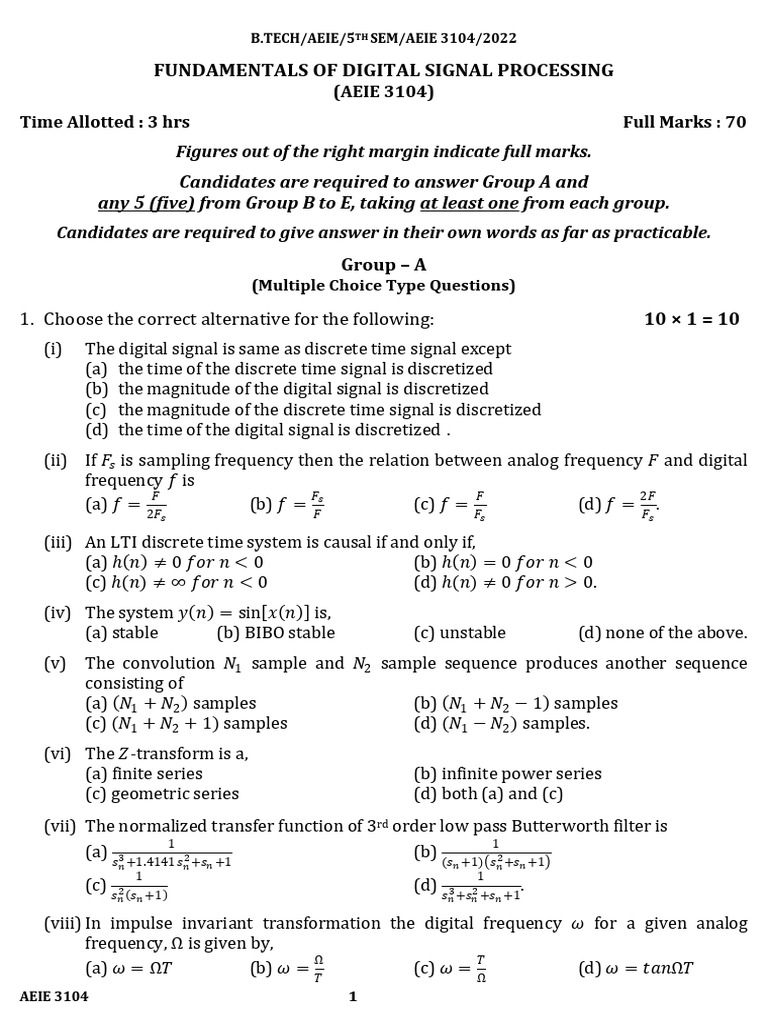 FUNDAMENTALS OF DIGITAL SIGNAL PROCESSING-AEIE 3104-2022 | PDF | Digital Signal Processing ...