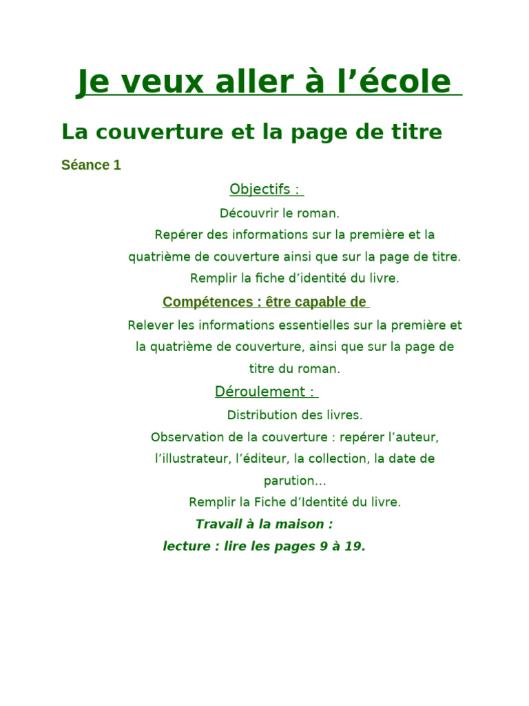Je veux aller à l'école : Activités CE2 | PDF