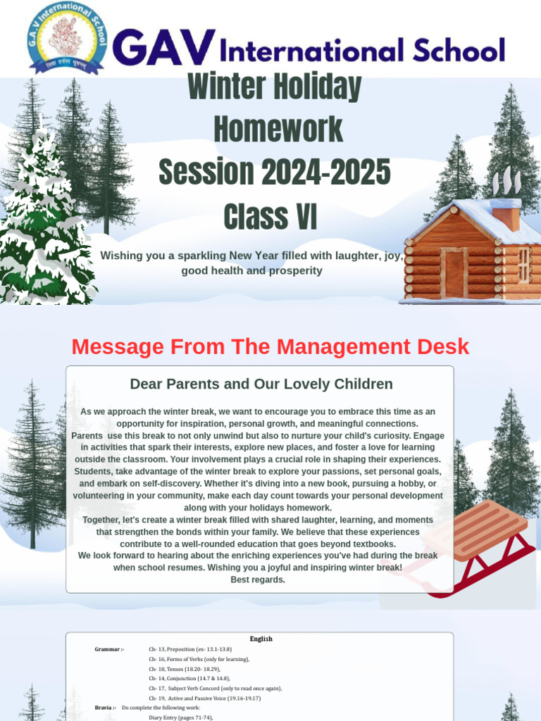 Class VI Holiday Homework | PDF