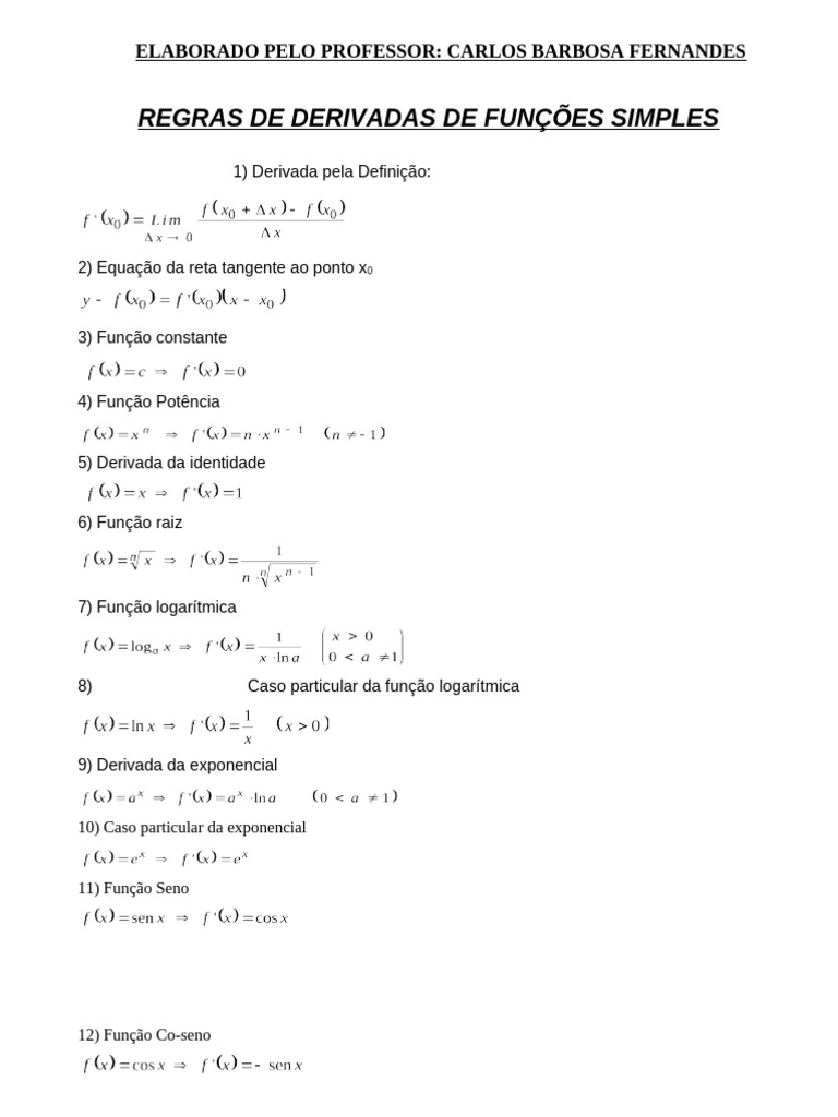 Regras de Derivadas e Integral | PDF