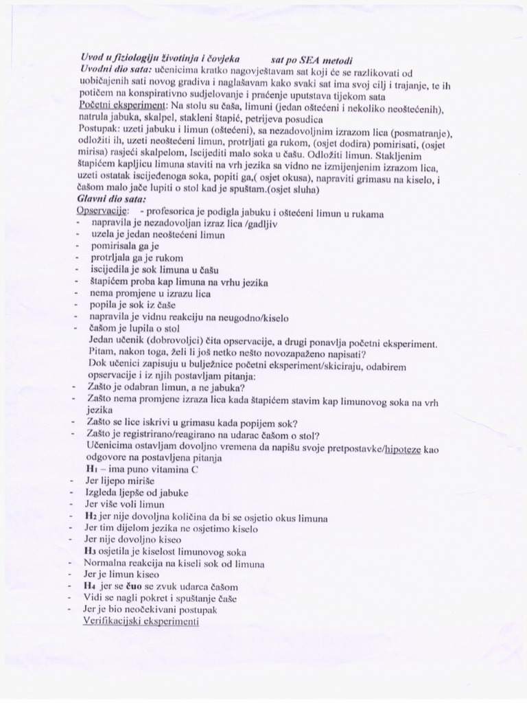 Nastavna Priprema - Fiziologija | PDF