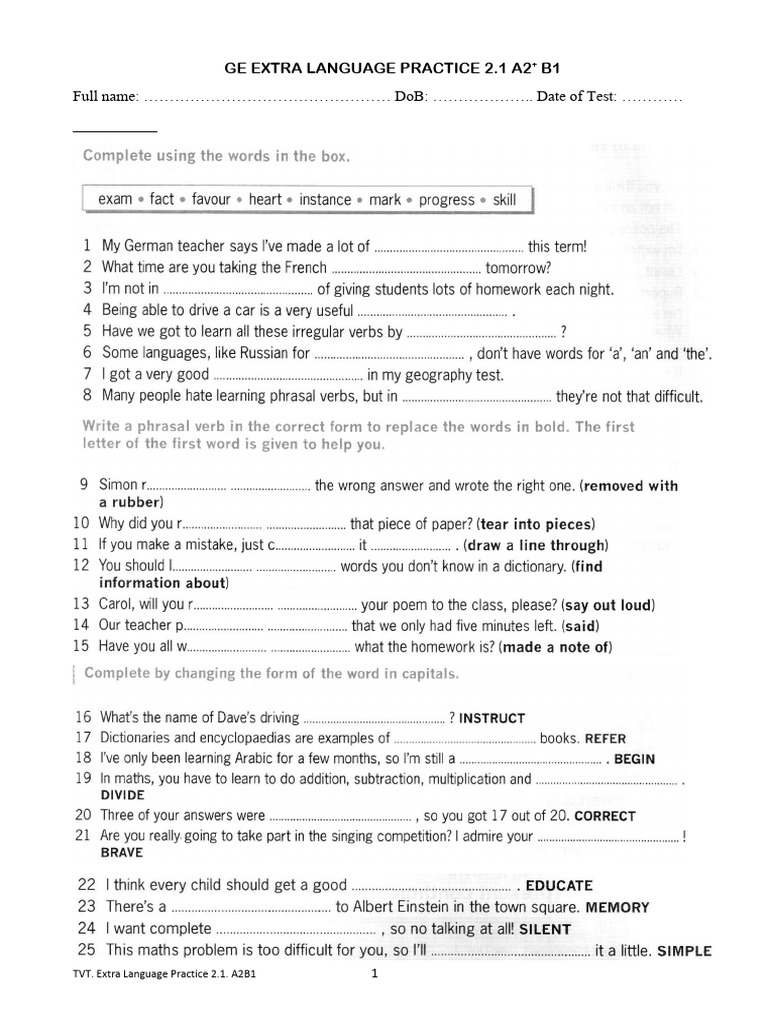 EXTRA prac 2.1 A2B1 Sections AB | PDF