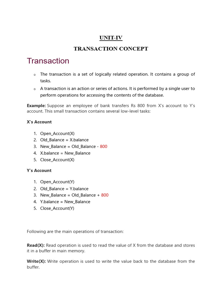 Unit-Iv-Transaction Concept | PDF | Database Transaction | Information Technology Management
