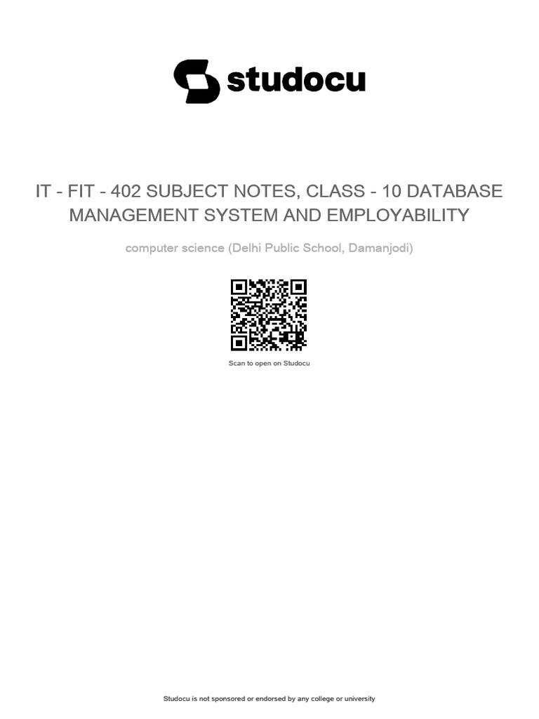 Class 10 Database Management Notes | PDF | Databases | Relational Database