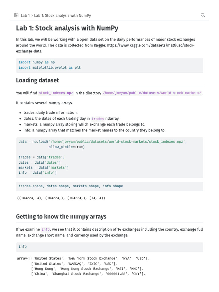 Lab 1 Solution Pdf Financial Markets