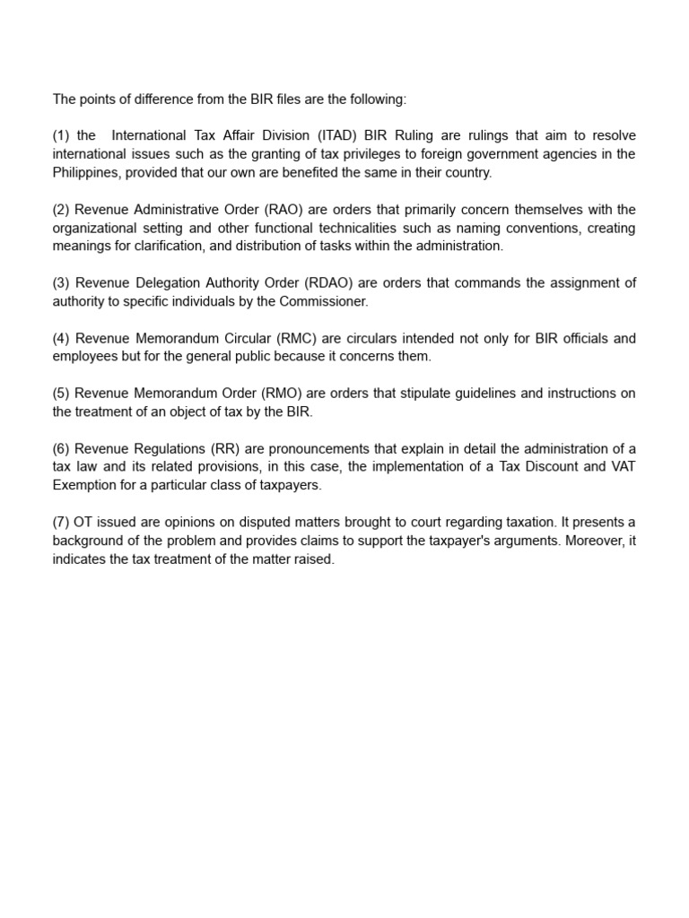 BIR Rulings and Orders Explained | PDF