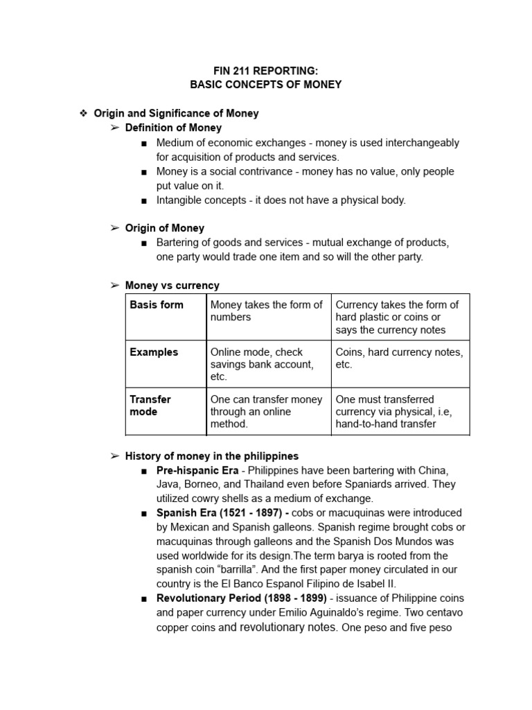 Fin 211 Reporting Handout | PDF | Money | Currency