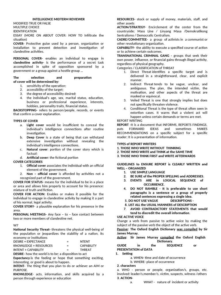Intelligence Midterm Reviewer | PDF | Information | Hypothesis