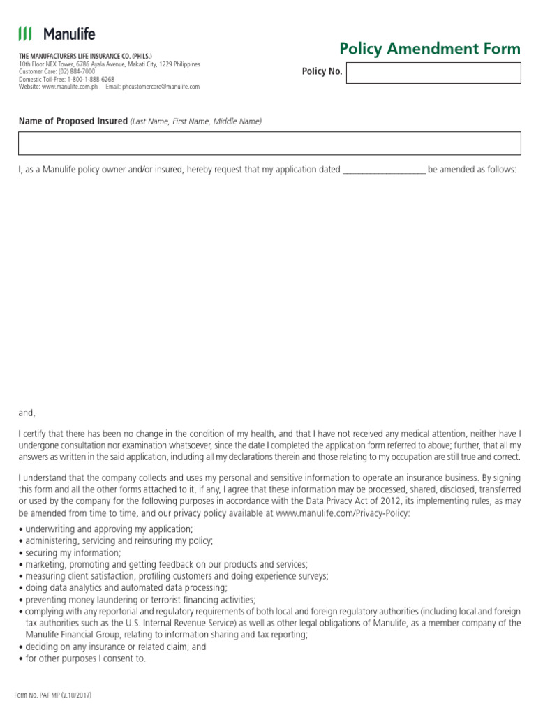 Policy Amendment Form. Ornopia. Final | PDF | Privacy