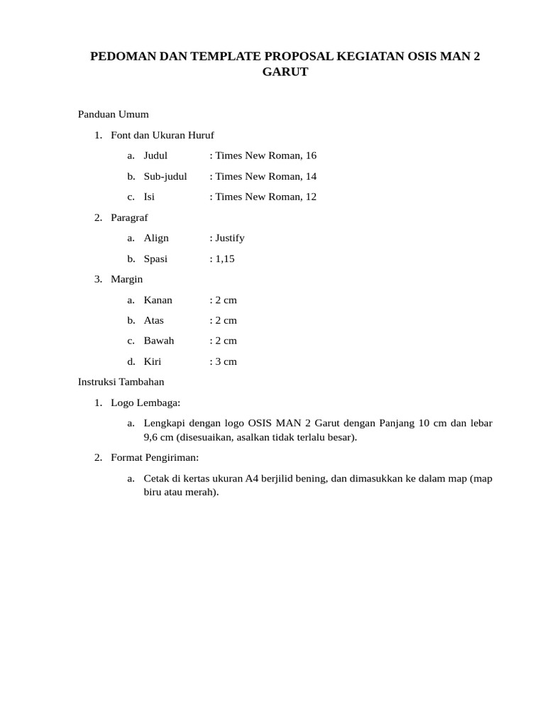 Pedoman Proposal OSIS MAN 2 Garut | PDF