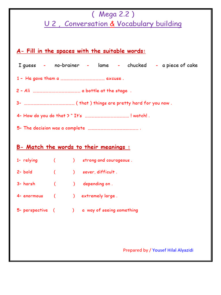 Mega 2.2 U 2 (Conversation & Vocabulary Building) | PDF