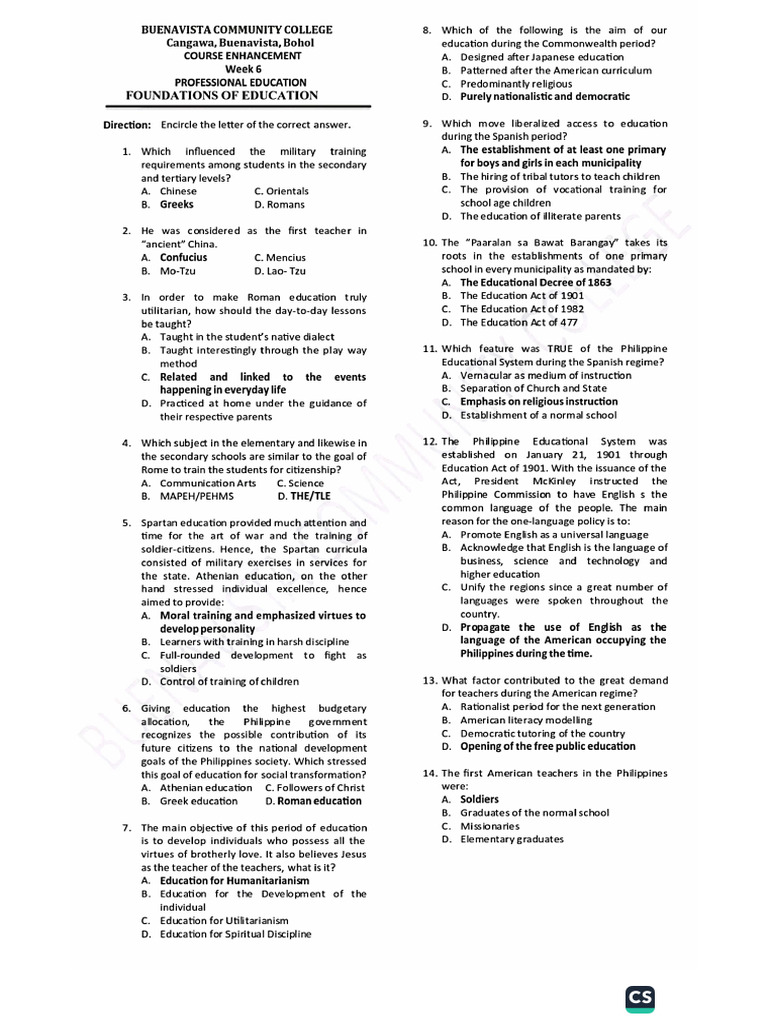 Foundation of Education Questions With Answer Keys | PDF