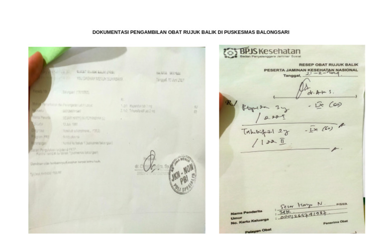 Dokumentasi Pengambilan Obat Rujuk Balik Di Puskesmas Balongsari | PDF